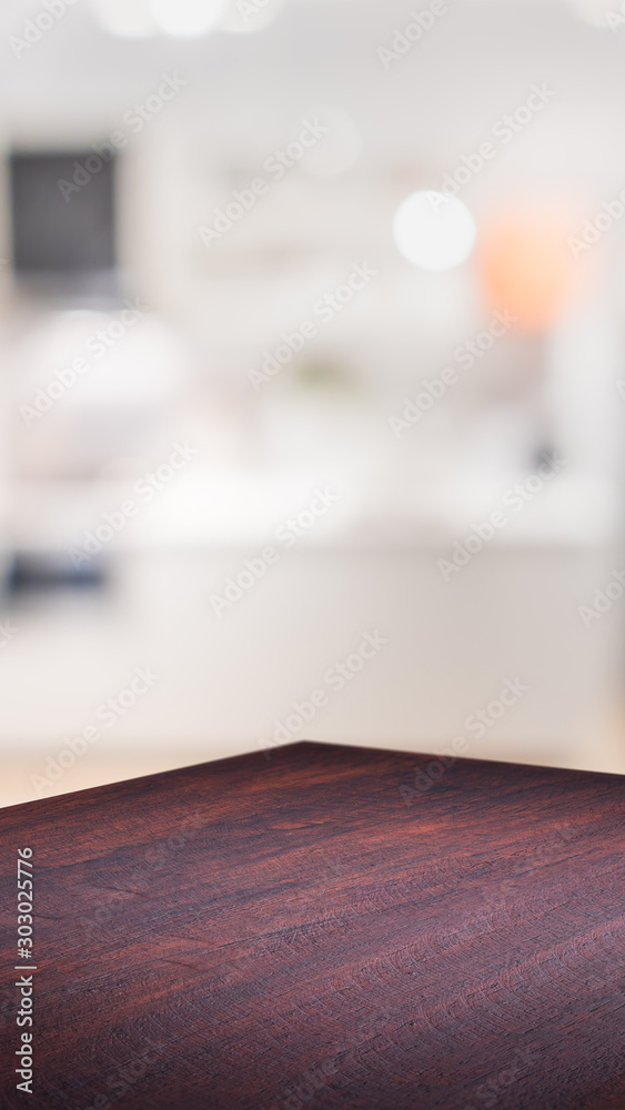 wood table product display background with blur supply at home kitchen ...