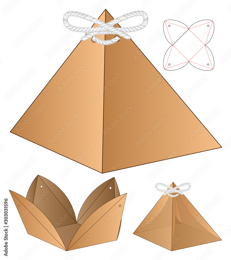 Pyramid Shape Box packaging die cut template design Stock Vector ...