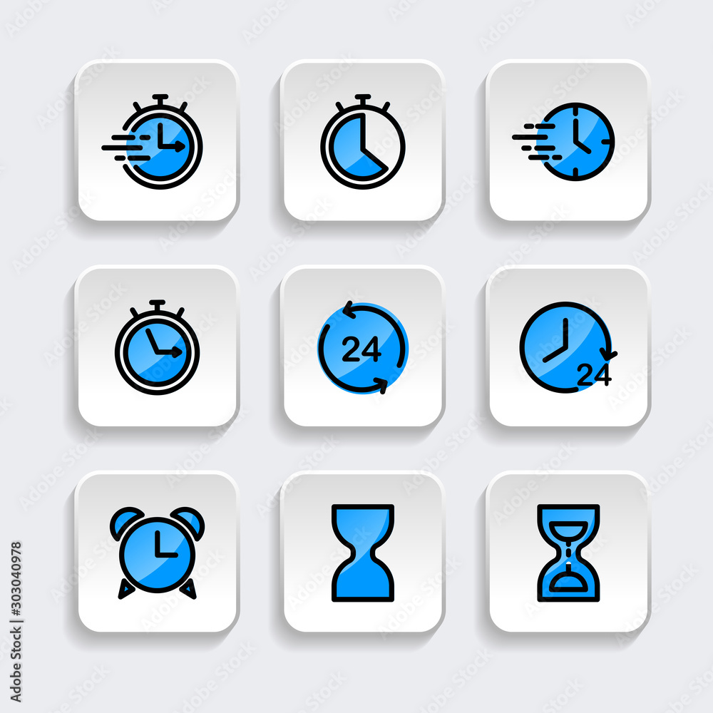 Set of Clock icon. Symbol of time with trendy filled line style icon ...