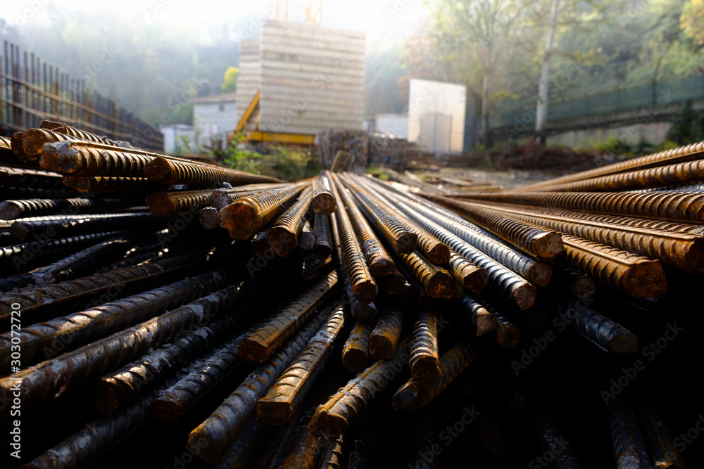Industrial background. Rebar texture. Rusty rebar for concrete pouring ...