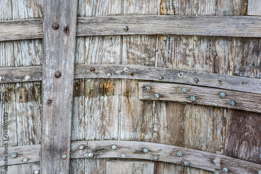 Ribs and planks, rustic background, traditional wooden boat hull detail ...