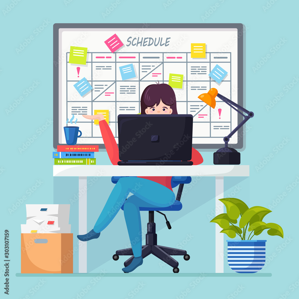 Business woman working at desk Planning schedule on task board concept ...