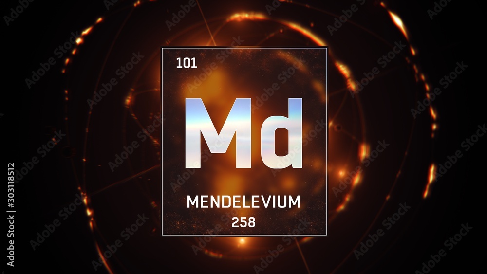 3D illustration of Mendelevium as Element 101 of the Periodic Table ...