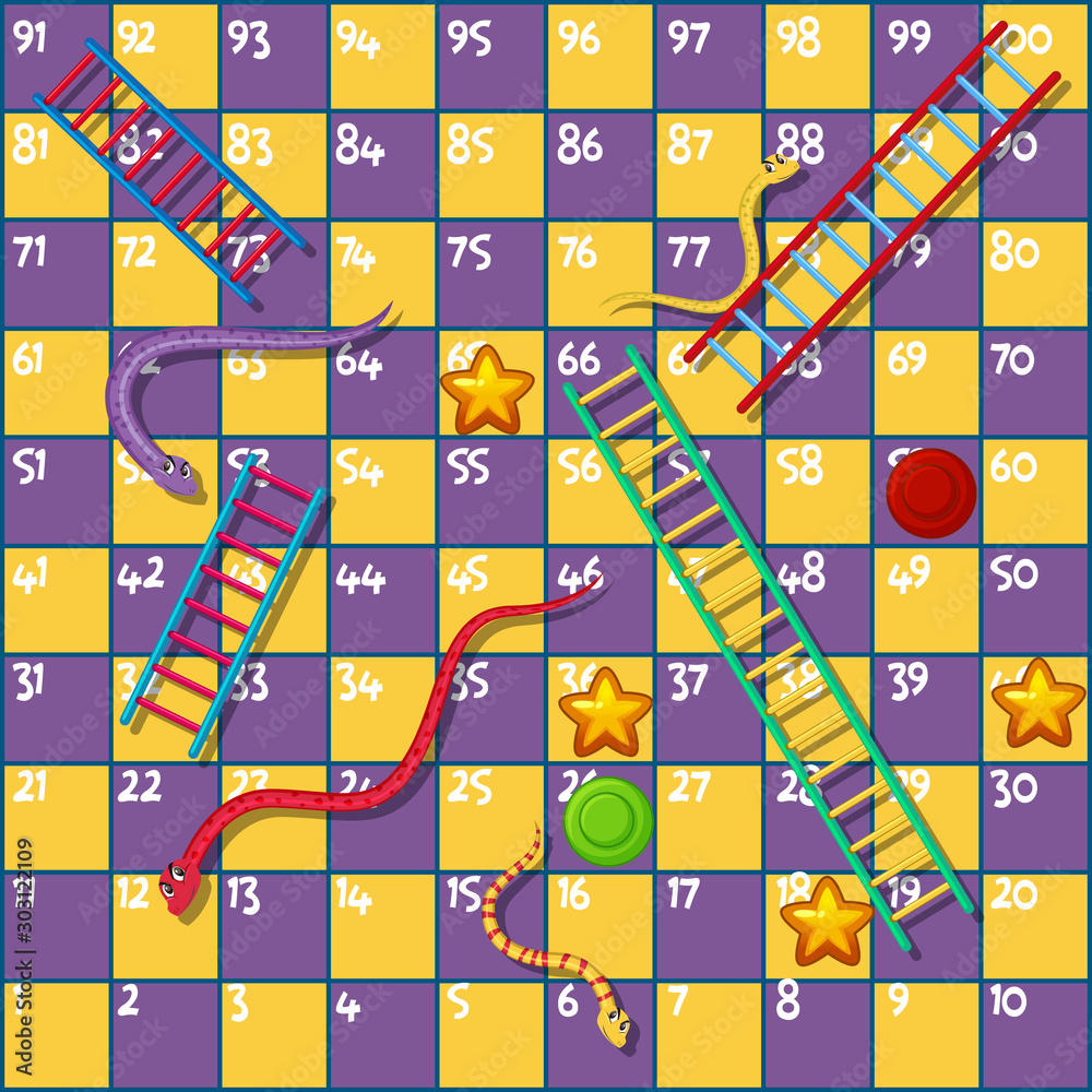 Boardgame design template with snakes and ladders Stock Vector | Adobe ...