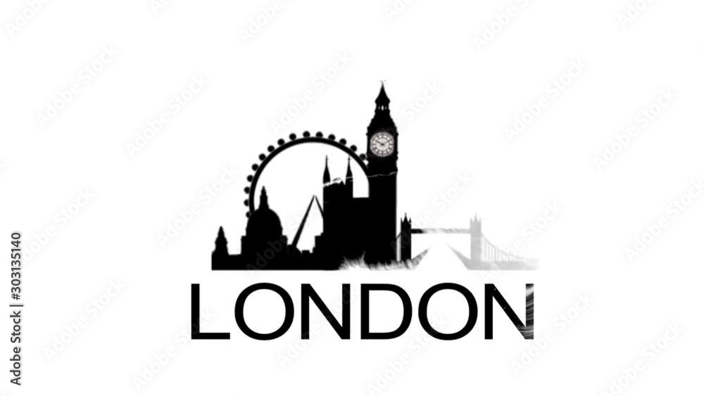 London title reveal with silhouette skyline. Ink concept revealing ...