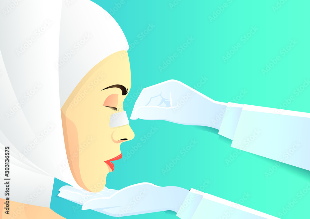 stock vector of women using bandage after plastic surgery. side view ...