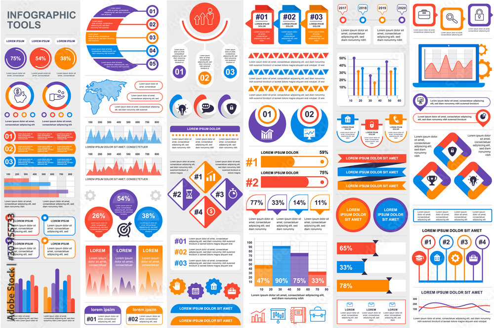 Bundle infographic elements data visualization vector design template ...