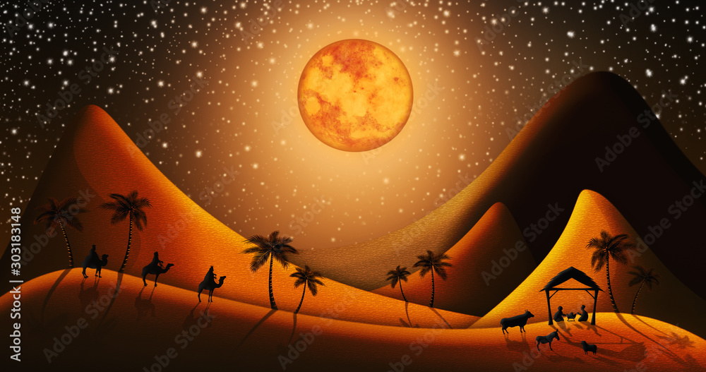 Christmas Nativity Scene Of Three Wise Men Magi Going To Meet Baby ...