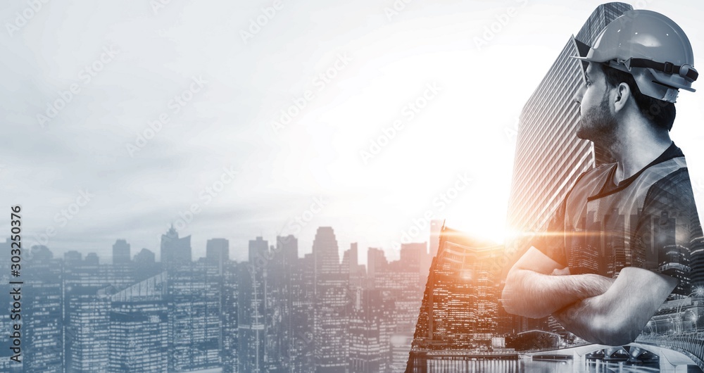 Future building construction engineering project concept with double ...