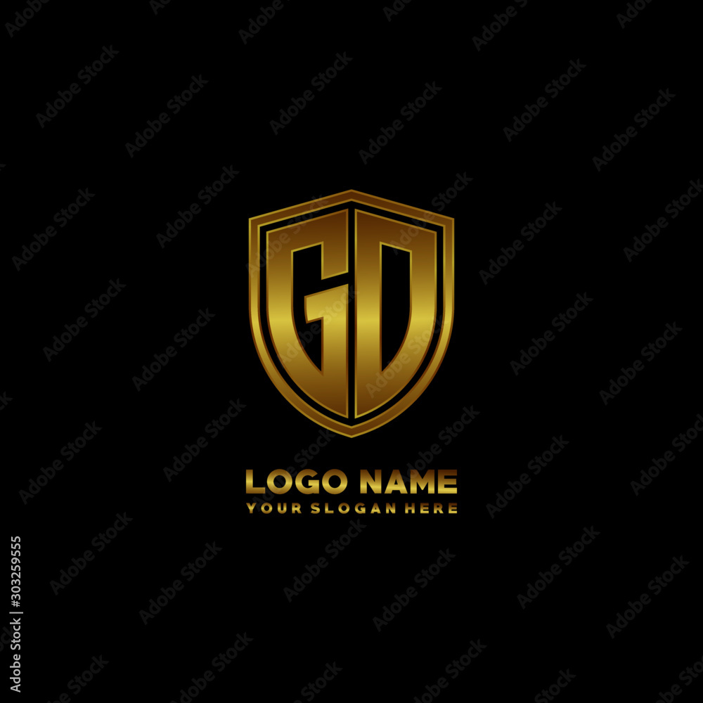 Initial letters GD shield shape gold monogram logo. Shield Secure Safe ...