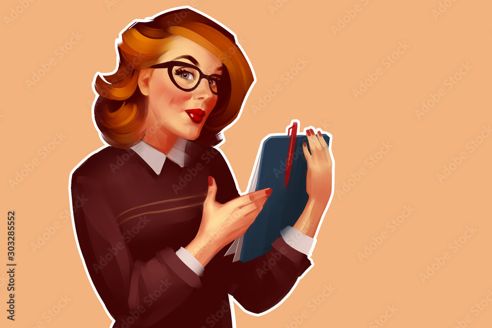 The portrait of business woman in a Pin-up style. It can be teacher ...