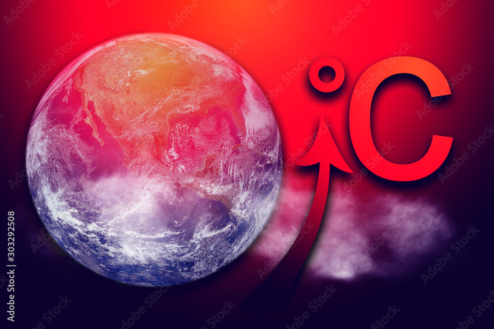 concept about global warming. wallpaper with earth and an arrow ...