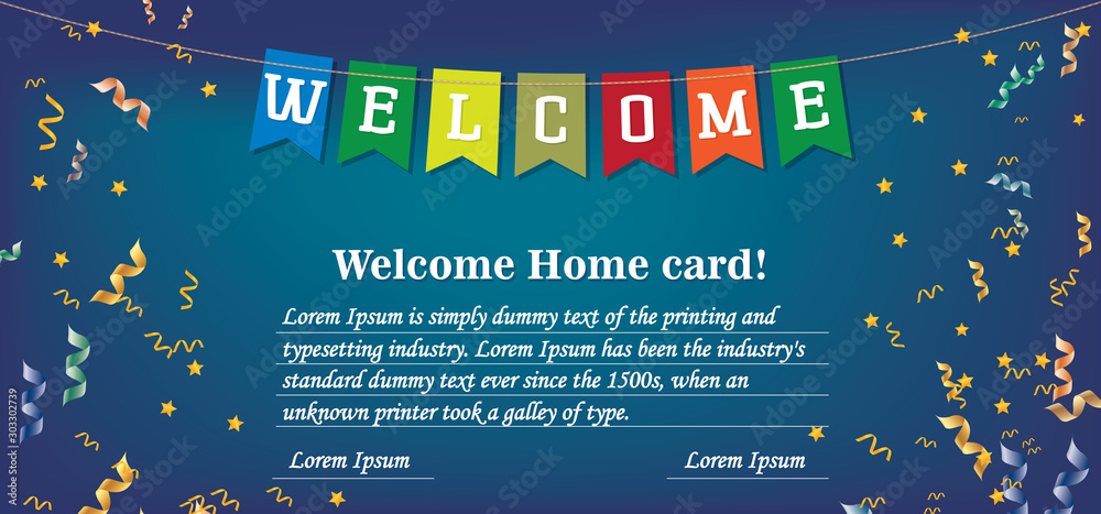 Welcome card. Bunting flags banner greeting card or web banner in ...