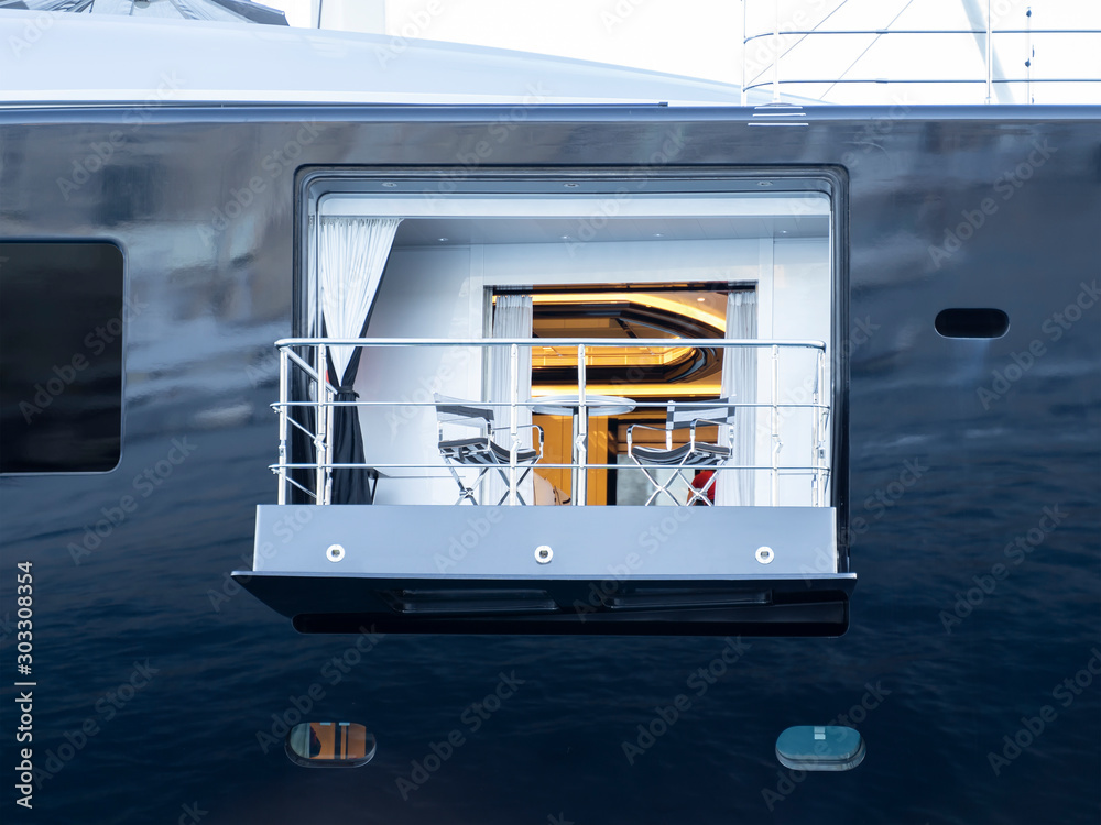 Super yacht side hinged balcony vertically located hatch bulwark sun ...