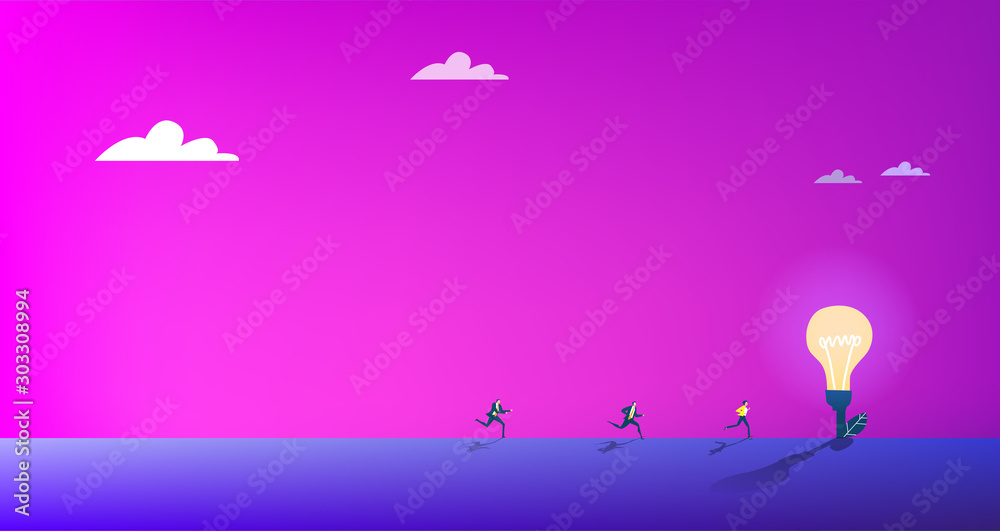 Business people running towards the light bulb as symbol of new ...