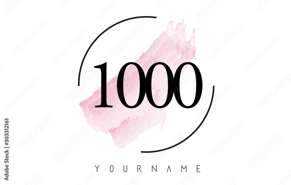 Number 1000 Watercolor Stroke Logo Design with Circular Brush Pattern ...