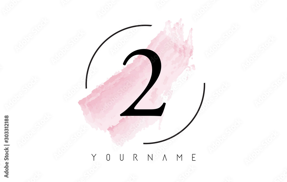 Number 2 Watercolor Stroke Logo Design with Circular Brush Pattern ...