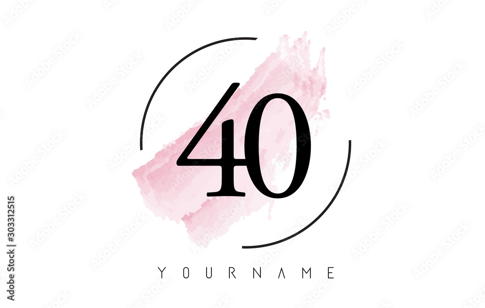 Number 40 Watercolor Stroke Logo Design with Circular Brush Pattern ...