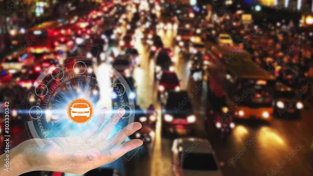 Hand holding with car claim icons over the Network connection on car ...