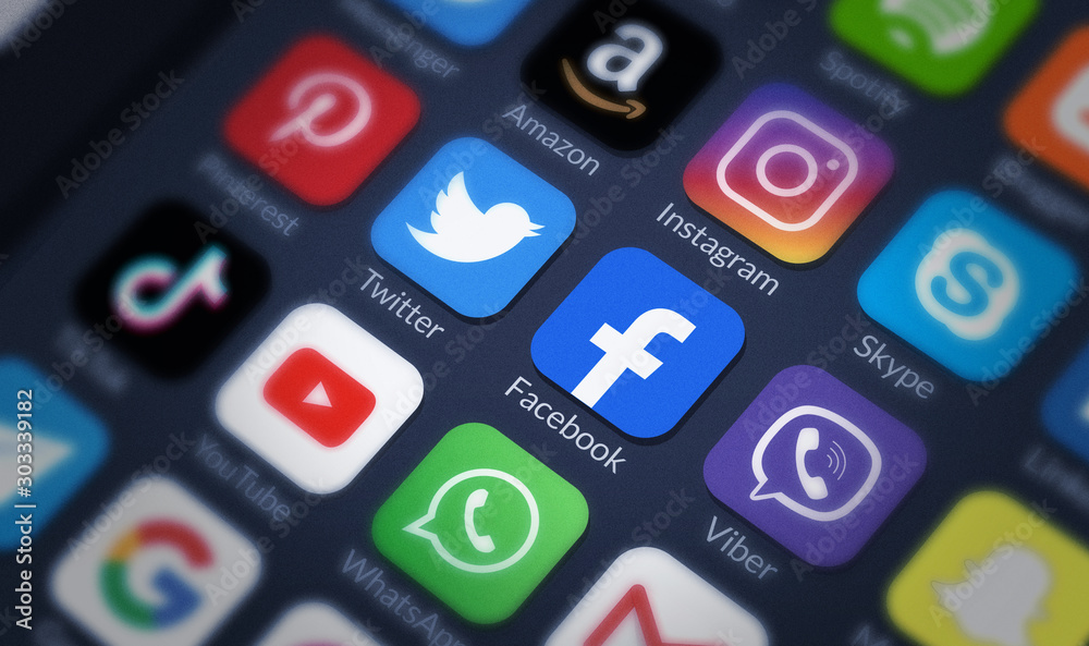 Icons of social media on screen Stock Photo | Adobe Stock