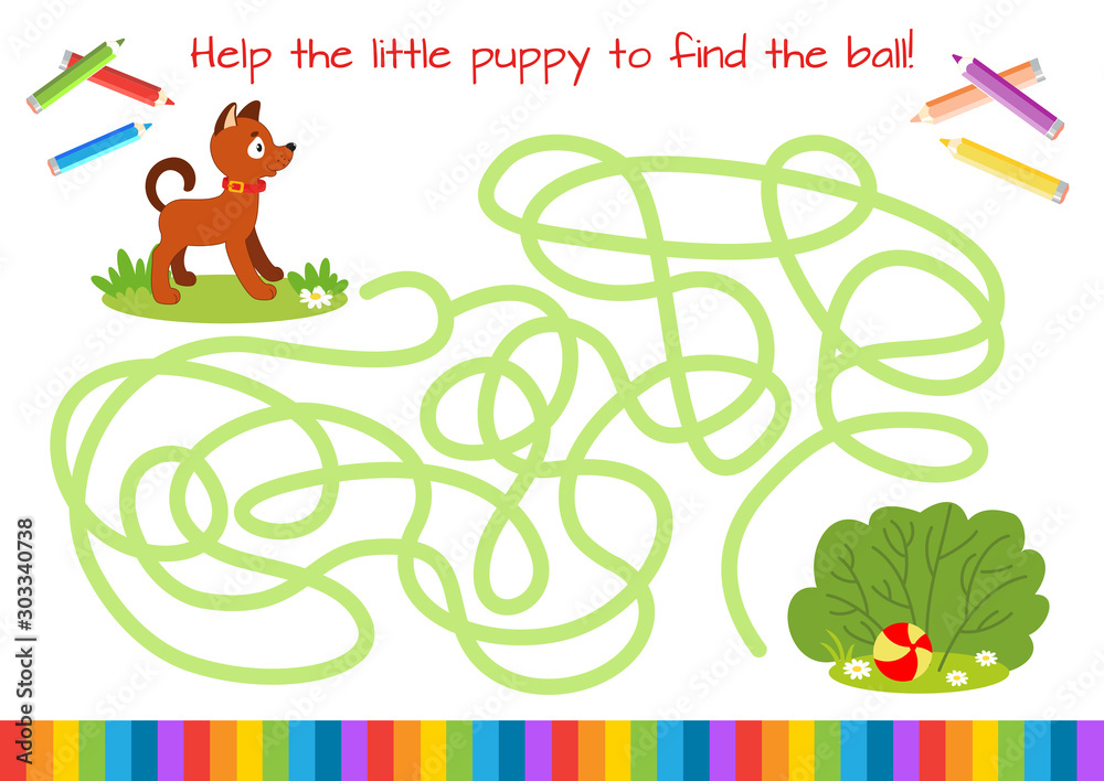 Help the little puppy find the ball. Educational mini-game for children ...