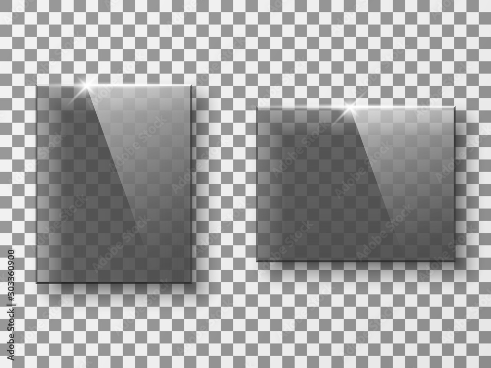 Set of transparent glass plates isolated on checkered background vector ...