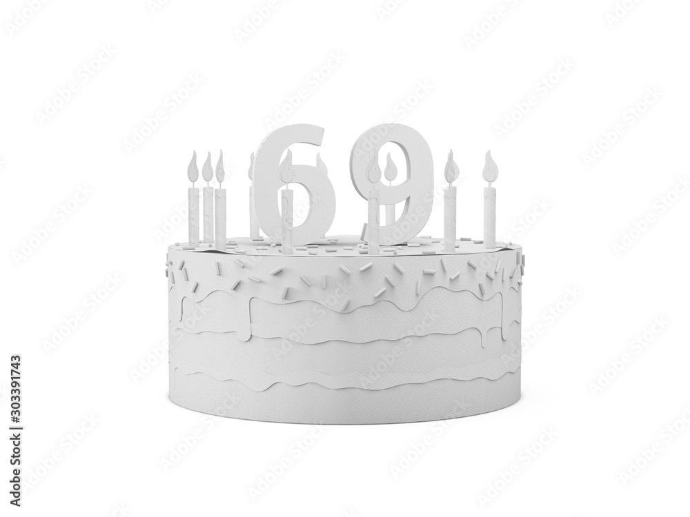 White Papercraft Birtday Cake number 69 Stock Illustration | Adobe Stock