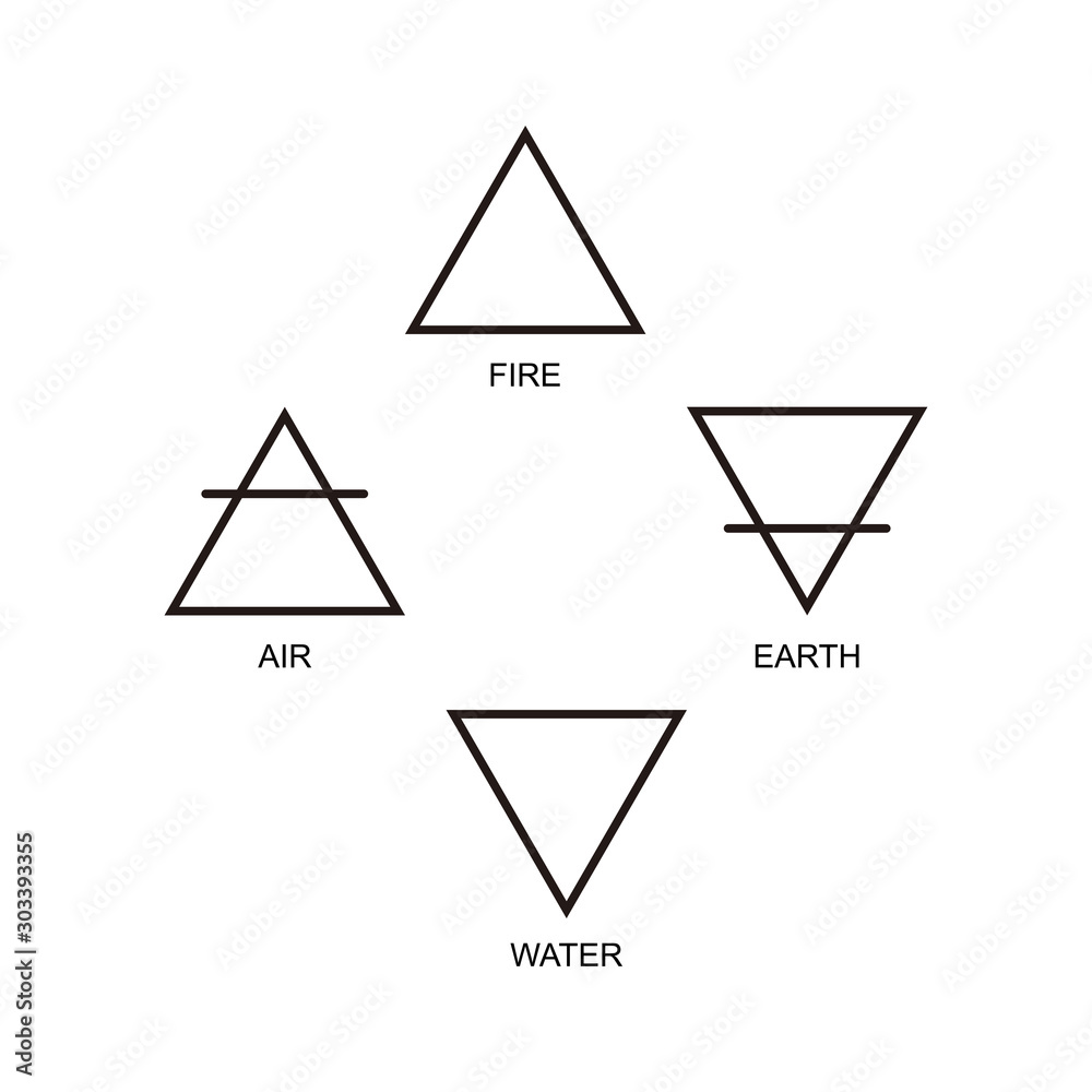 Vector illustration of four elements: air, earth, fire and water with ...