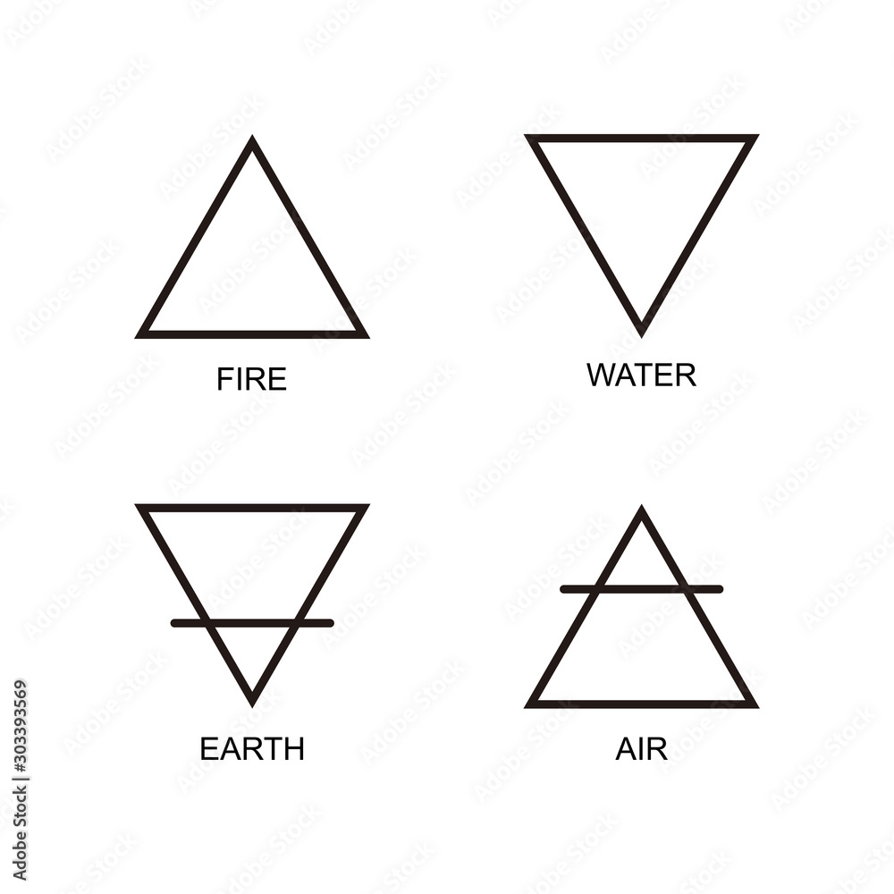 Vector illustration of four elements: air, earth, fire and water with ...