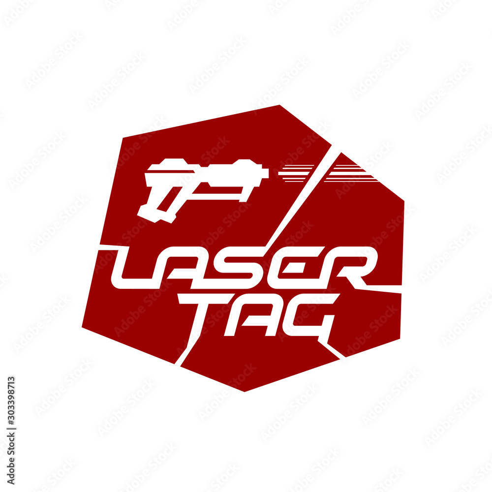 Laser tag game logo with playing gun silhouette and laser beams around ...