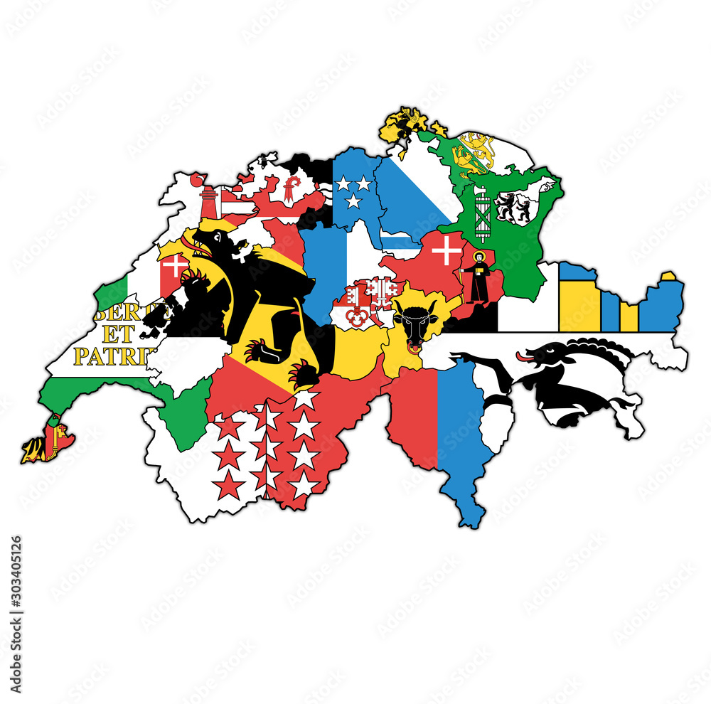 Poster flags of cantons on map of switzerland – Wall Art | UkPosters