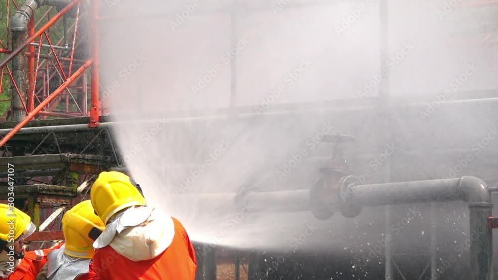 HD Slow motion of firefighter in safety fire suit rescue extinguishing ...