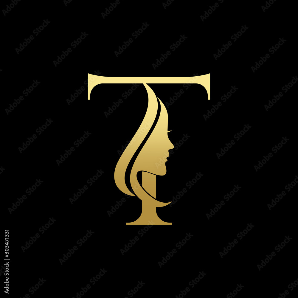 Letter T Beauty Women Face Logo Design Vector Stock Vector | Adobe Stock