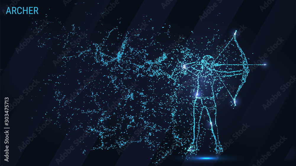 Archer of the particles. Archer consists of dots and circles. Blue ...