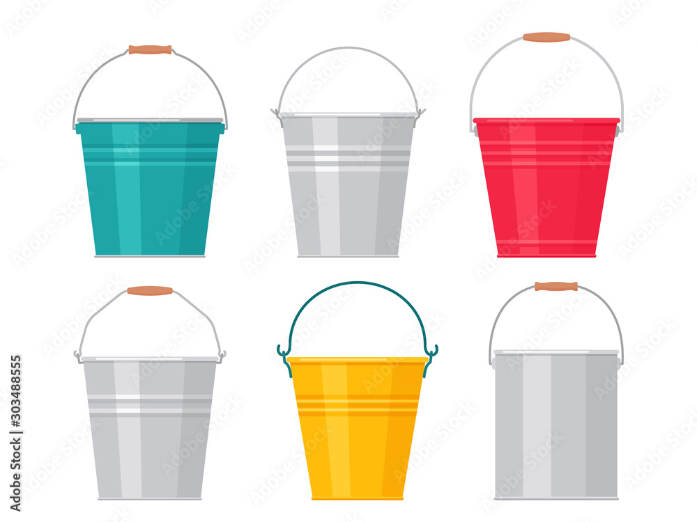 Metal bucket. Vector. Pail icon. Flat design. Steel garden tin ...