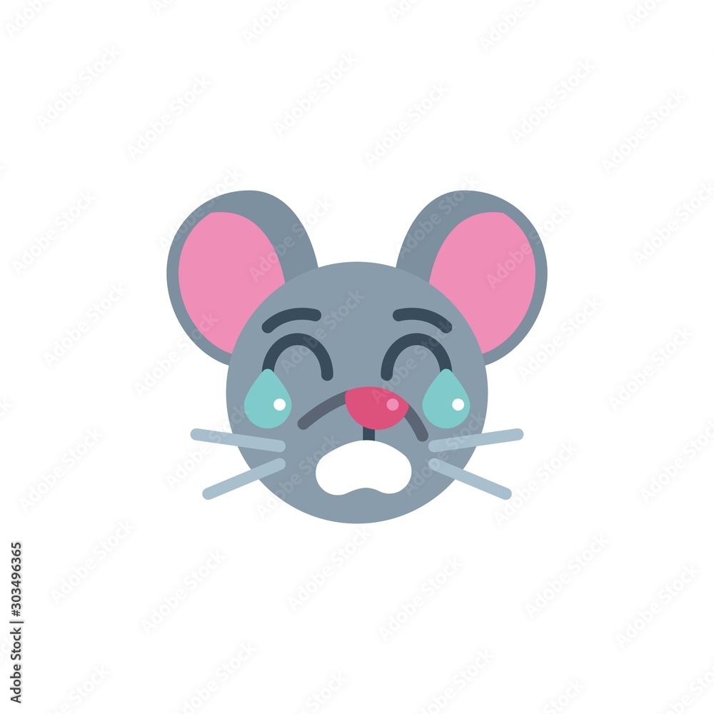Crying mouse face emoji flat icon, vector sign, Loudly crying rat ...