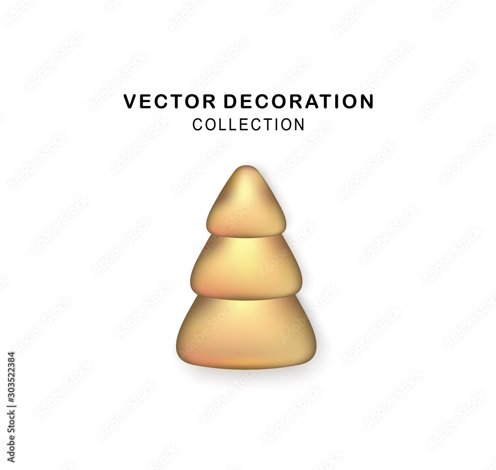 Vector Stylized Golden Christmas tree with realistic shadow. Gold ...