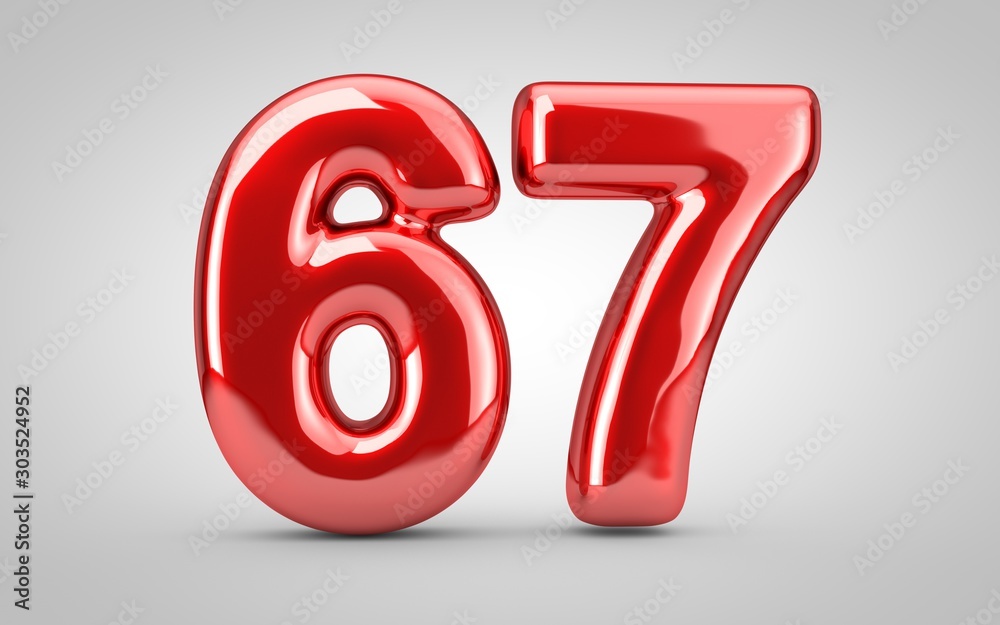 Red glossy balloon number 67 isolated on white background. Stock ...