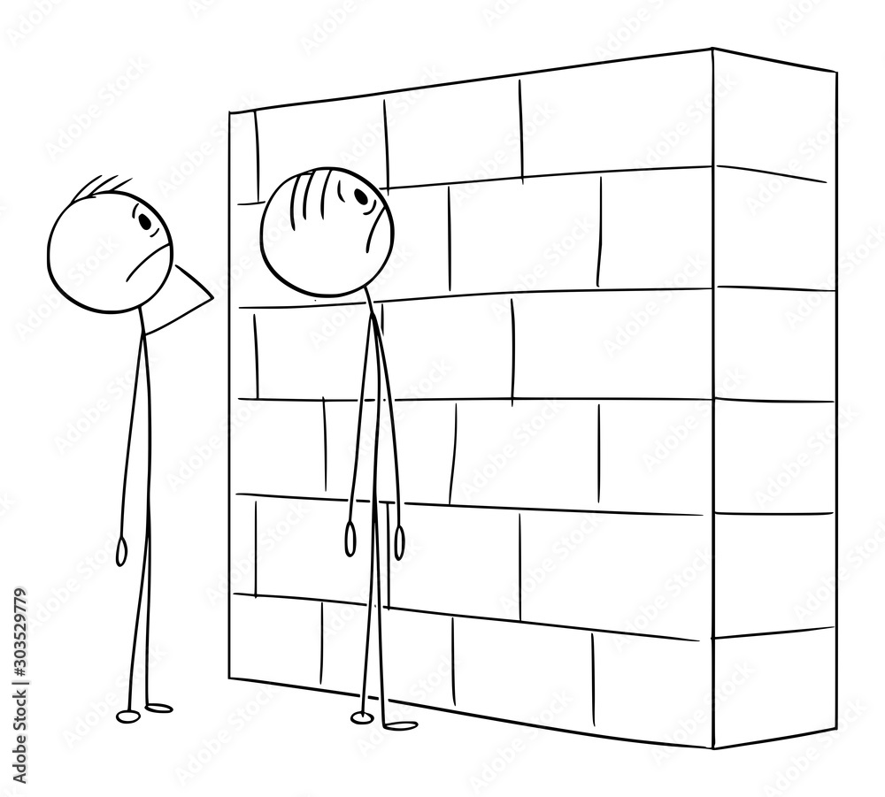 Vector cartoon stick figure drawing conceptual illustration of two ...