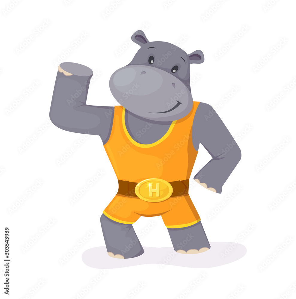 Cute character strong hippopotamus showing his hand strength Stock ...