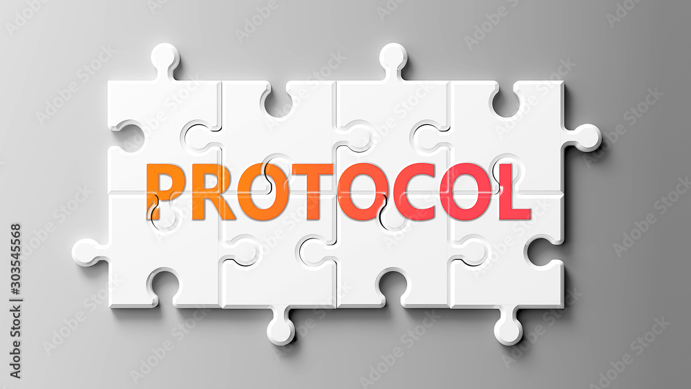 Protocol complex like a puzzle - pictured as word Protocol on a puzzle ...
