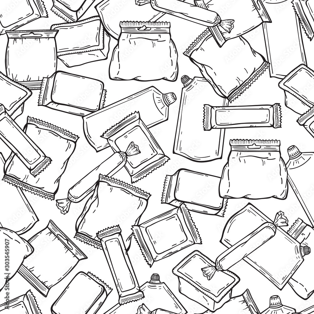 Food Packing. Plastic Packaging Vector Seamless Pattern. Repeating ...