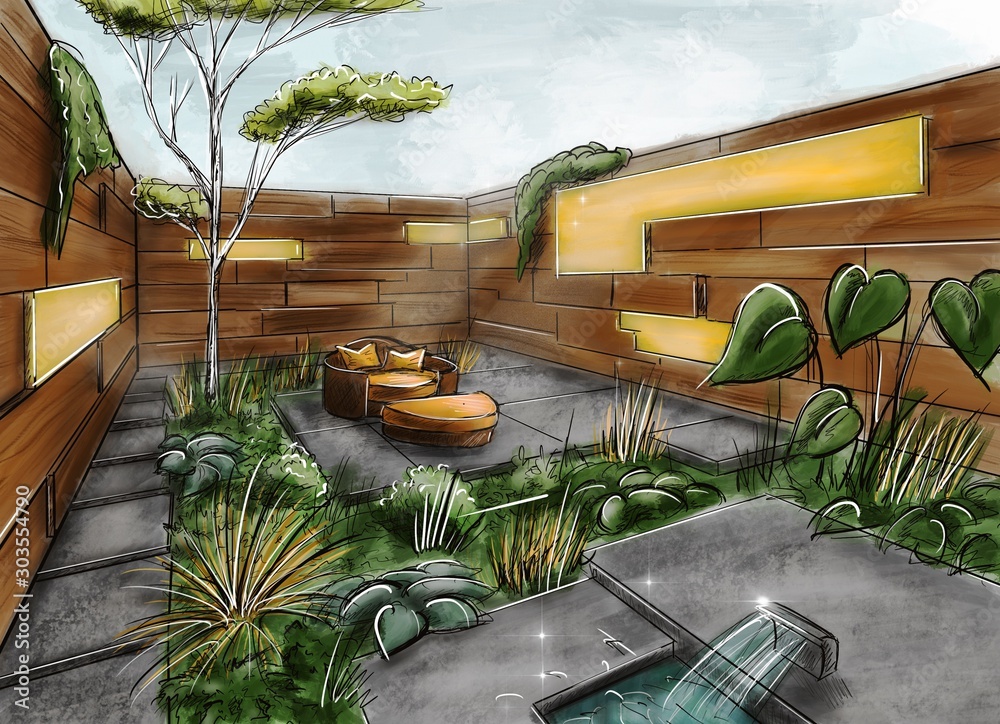 Landscape architecture design plan in the courtyard of the villa ...