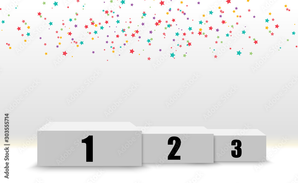 Realistic podium or winners platform. Pedestal with confetti on a white ...