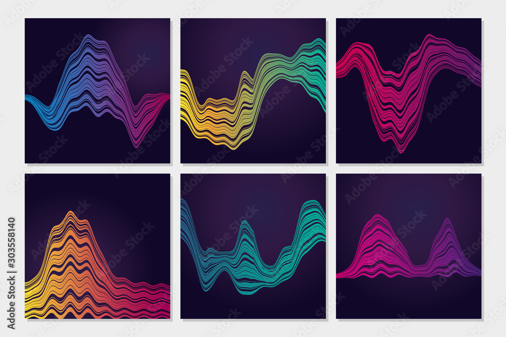 Dynamic smooth line set. Vector abstract minimal covers with wavy ...