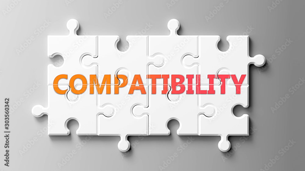 Compatibility complex like a puzzle - pictured as word Compatibility on ...