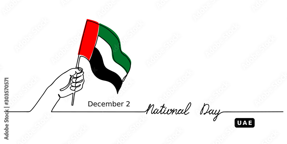 UAE National Day vector background. One continuous line drawing concept ...