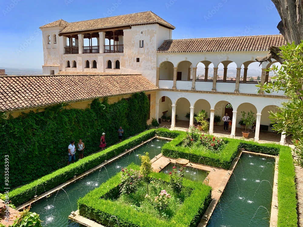 Detailed view to gardens in Alhambra palace Stock Photo | Adobe Stock