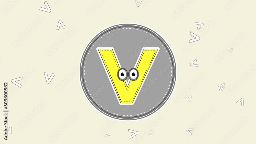 Animated Blinking Capital Letter V with waving hand animation and ...