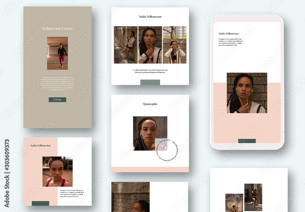 Social Media Post Layouts with Green and Pink Accents Stock Template ...